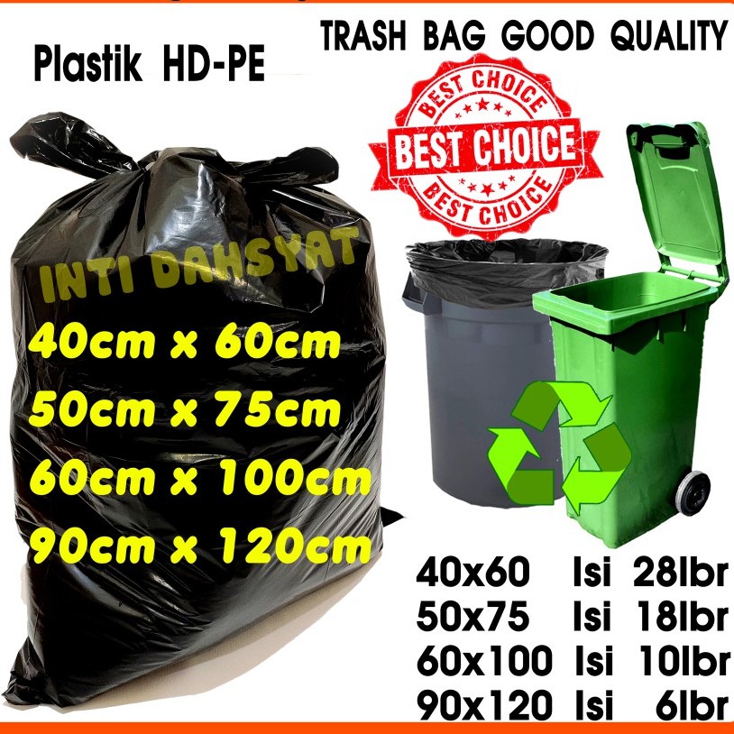 Jual Kantong Plastik Sampah Trash Bag HD-PE Hitam Ukuran 40x60 50x75 60x100 90x120 | Shopee ...