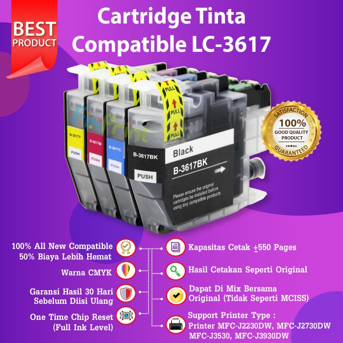Jual 33D Cartridge Tinta Compatible LC3617 Printer Brother MFC-J3530DW ...