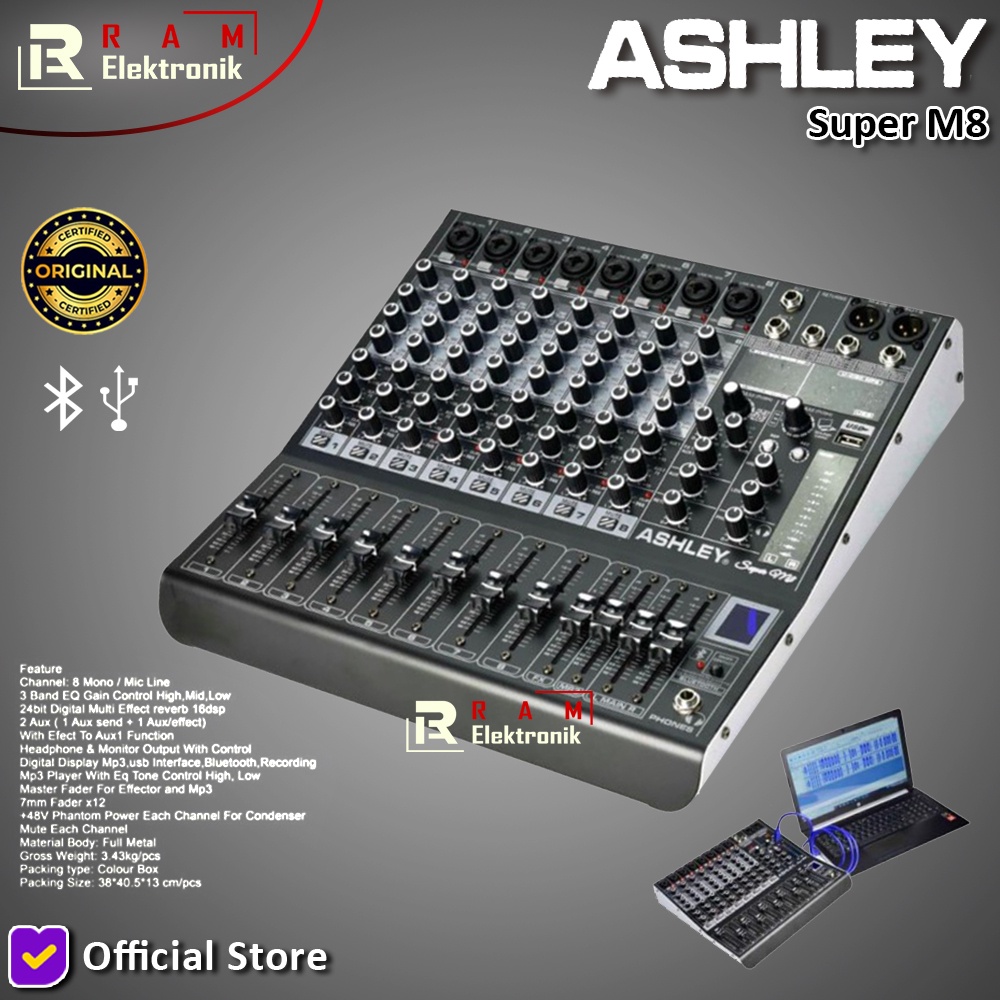 Jual Mixer 8 Channel Ashley Super M8 / Super M-8 Original Soundcard BT ...