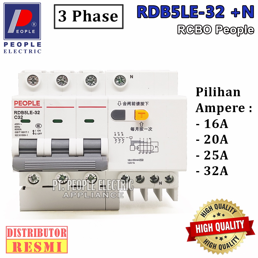 Jual RCBO PEOPLE DZ47LE-32 / RDB5LE-32 3P+N 16A, 25A, 32A | Shopee Indonesia