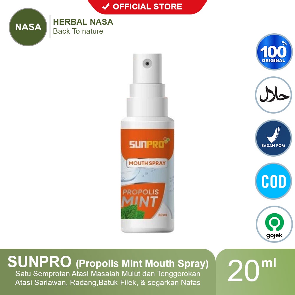 Jual SUNPRO Mouth Spray Propolis Mint Sebagai anti bakteri mulut, anti ...