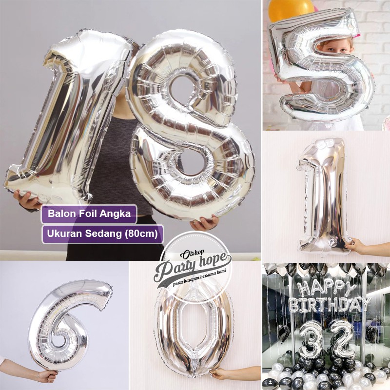 Jual Balon Angka Jumbo SILVER 80 Cm / Balon Foil Angka Besar / balon ...