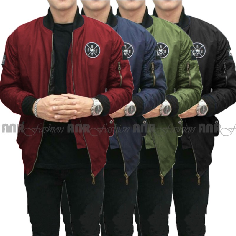Jual Jaket Pilot Bomber Scoot Logo BSGR Pria/Cowok - Hitam/Biru Navy ...