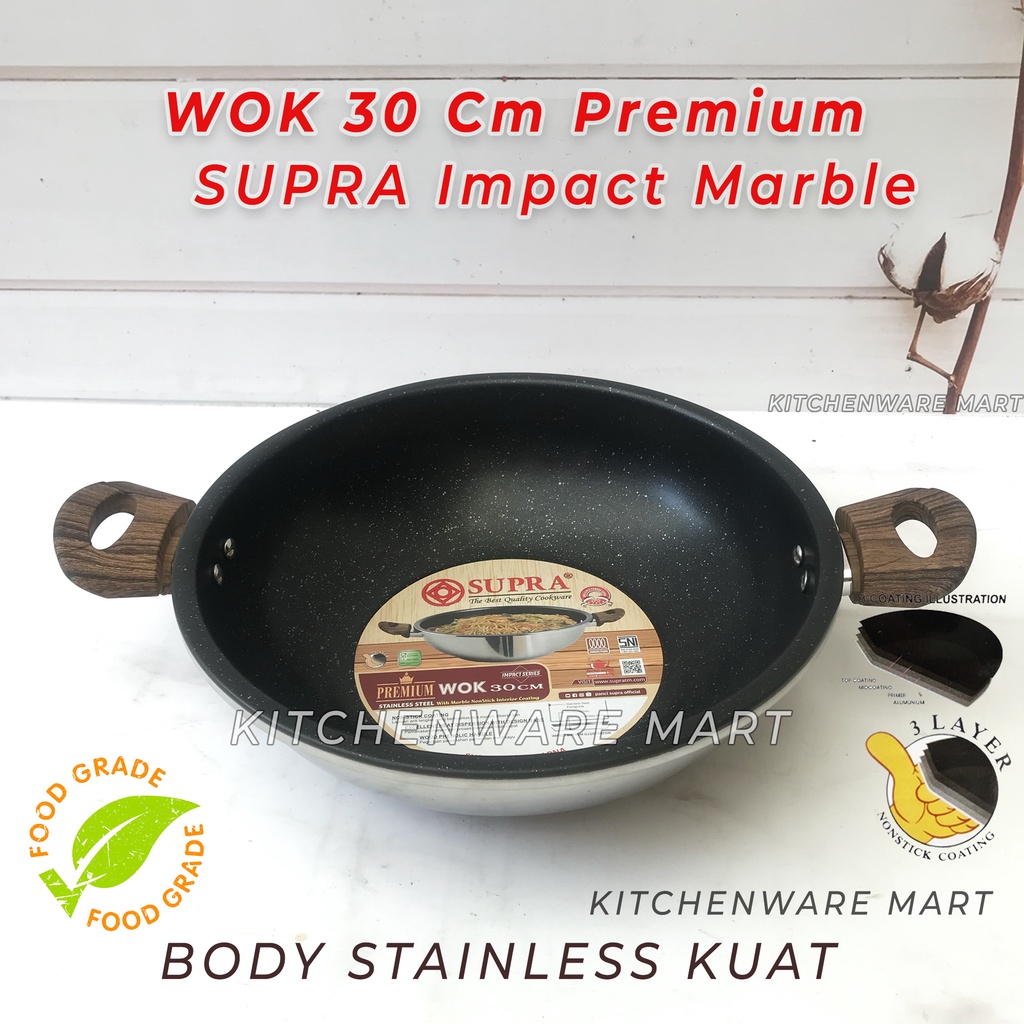 Jual WOK impact premium 30cm marble coating / wajan masak anti lengket ...