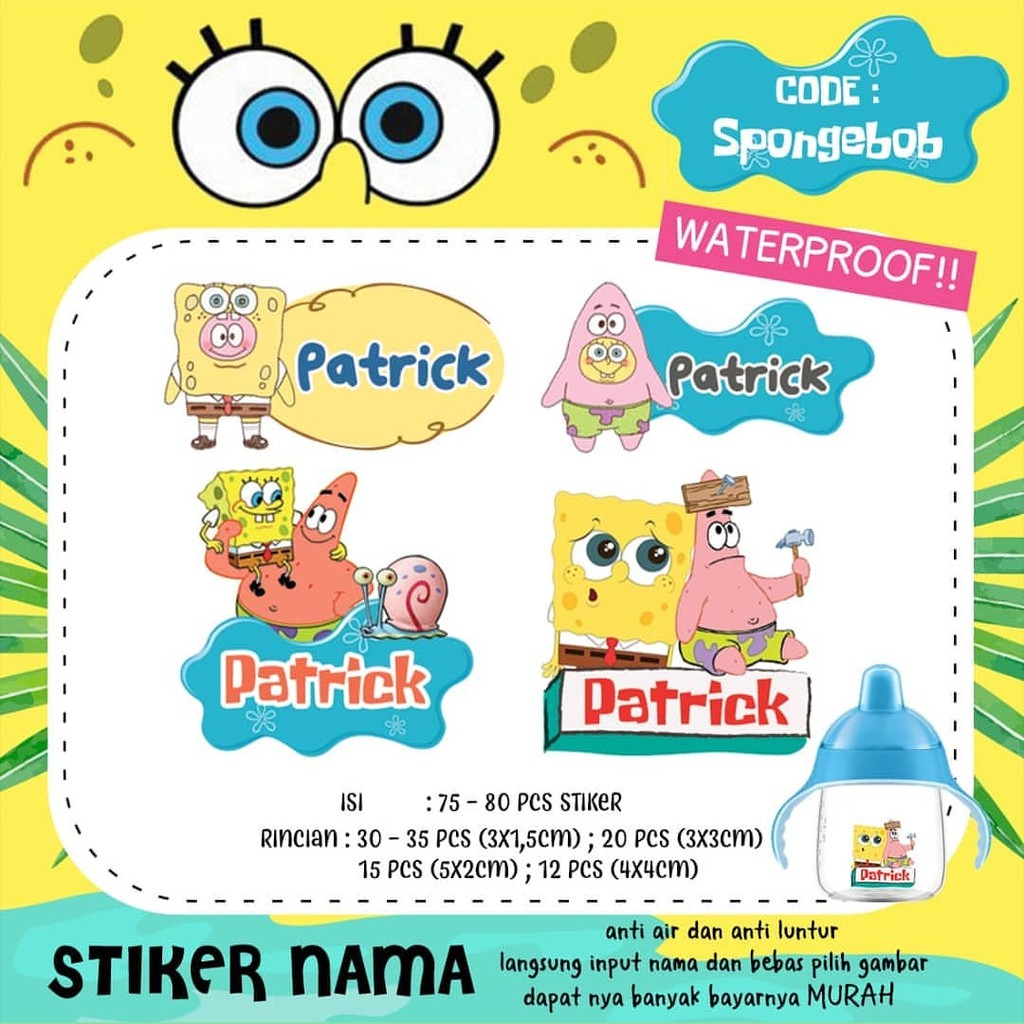 Jual STIKER NAMA WATERPROOF (LOL / DORA /SPONGEBOB /MINION 2/ BIBIE ...