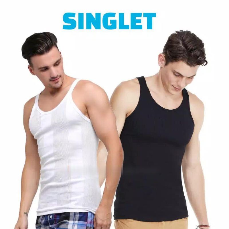 Jual SS - ( M - 3L ) Grosir 6 Pcs Singlet Pria ( Hitam / Putih ...