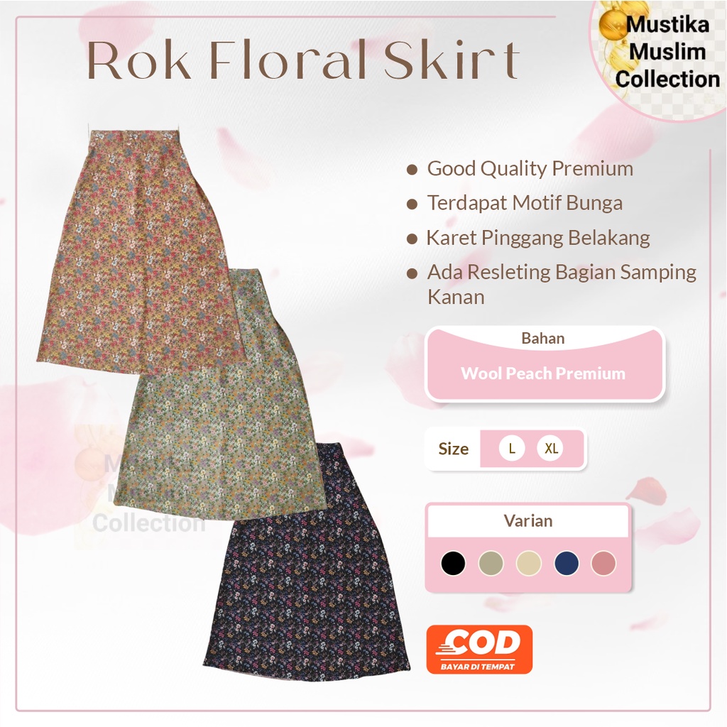 Jual Rok Wanita Floral Skirt A Line/Bahan Wool Peach Ad 2 Ukuran L-XL ...