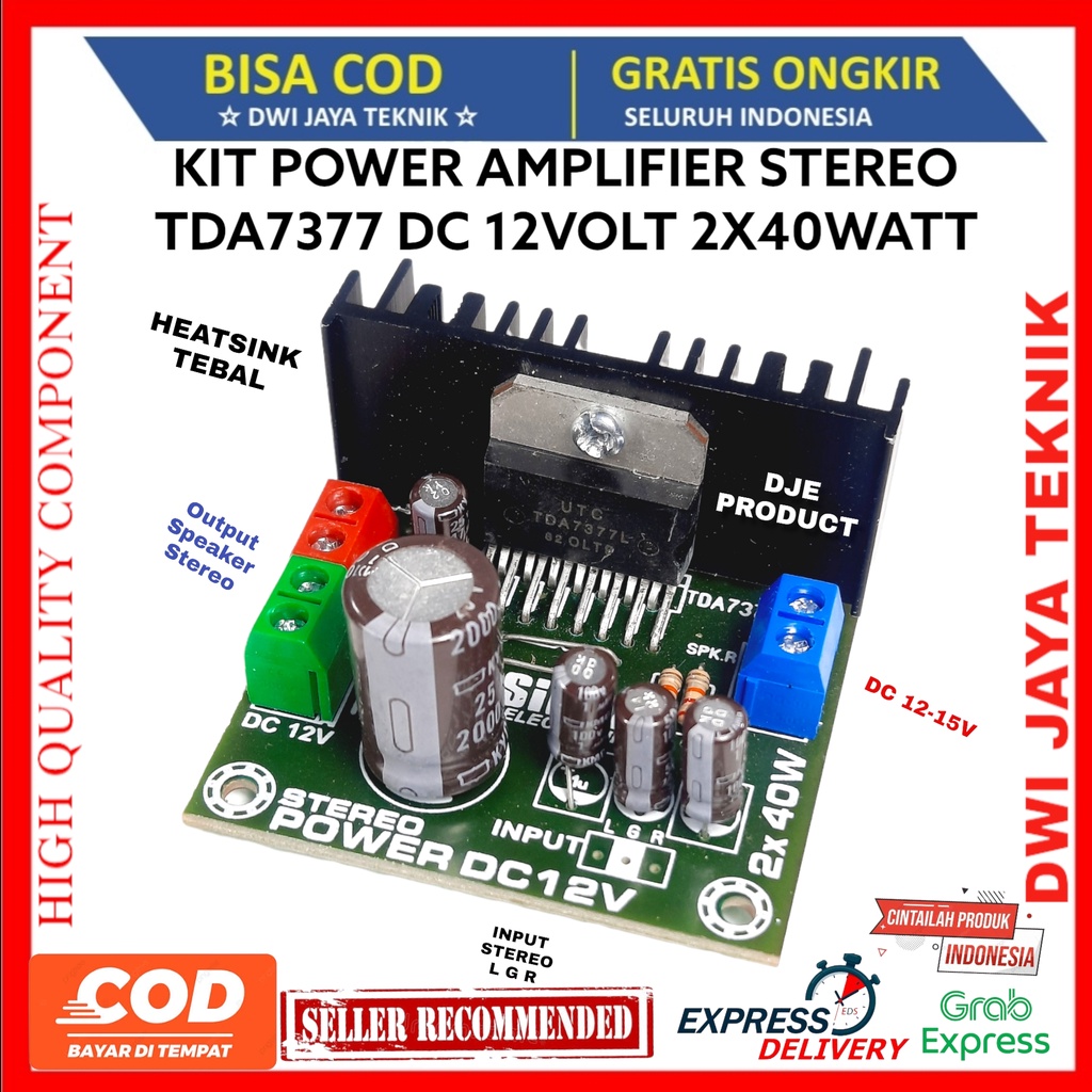 Jual KIT POWER AMPLIFIER STEREO TDA7377 DC 12VOLT 2X40WATT | Shopee ...