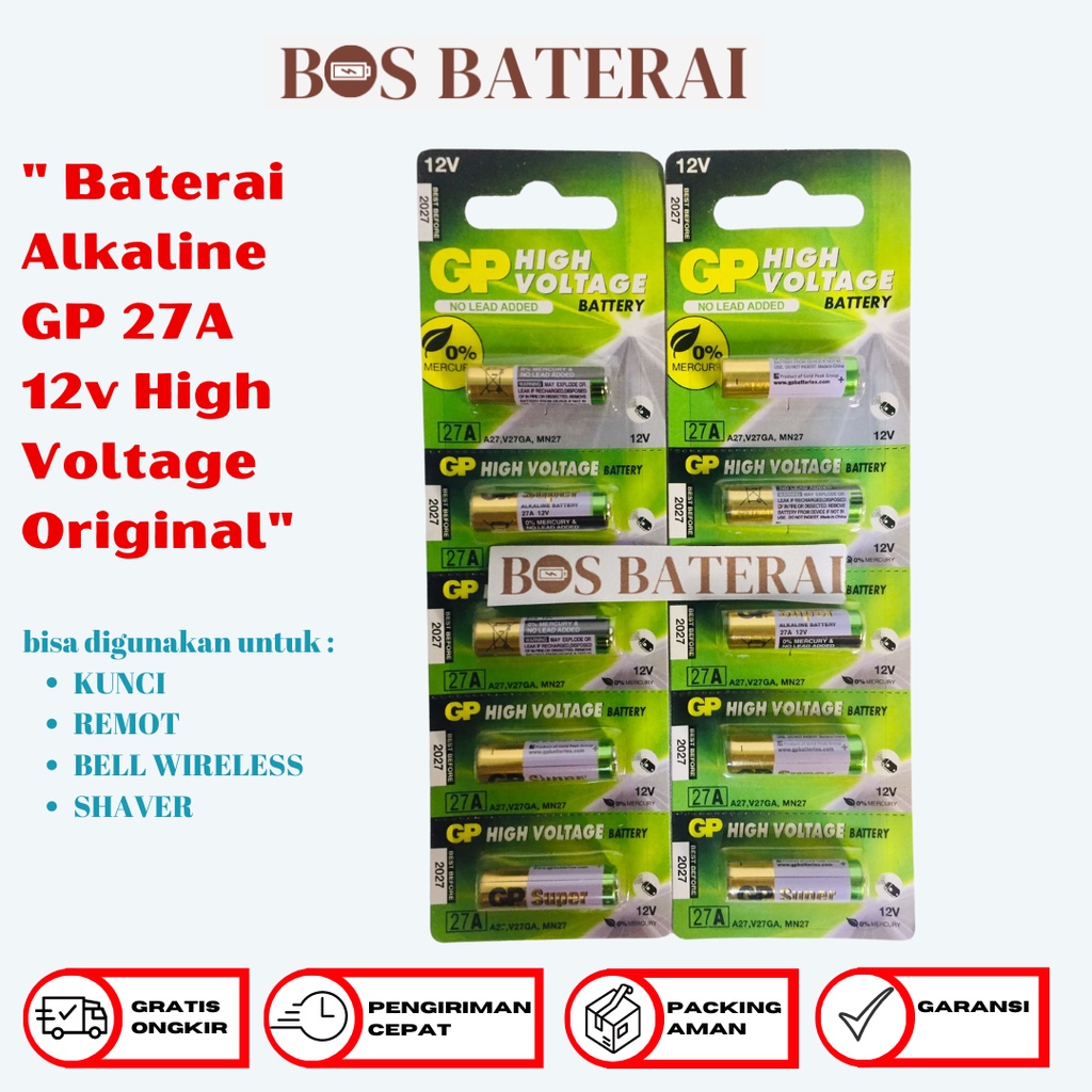 Jual Batre Baterai Battery Alkaline GP 27A A27 12v High Voltage ...