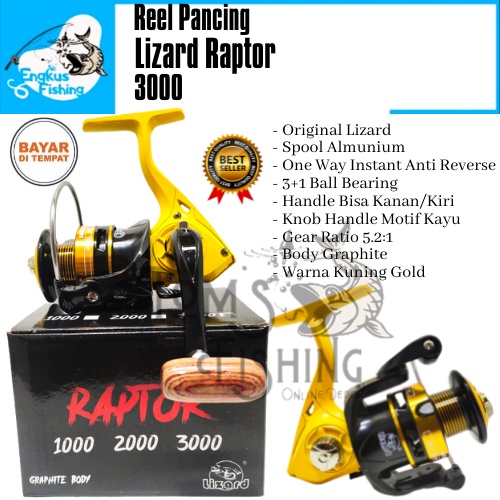 Jual Reel Pancing Lizard Raptor 3000 (3+1 Bearing) One Way Spool ...