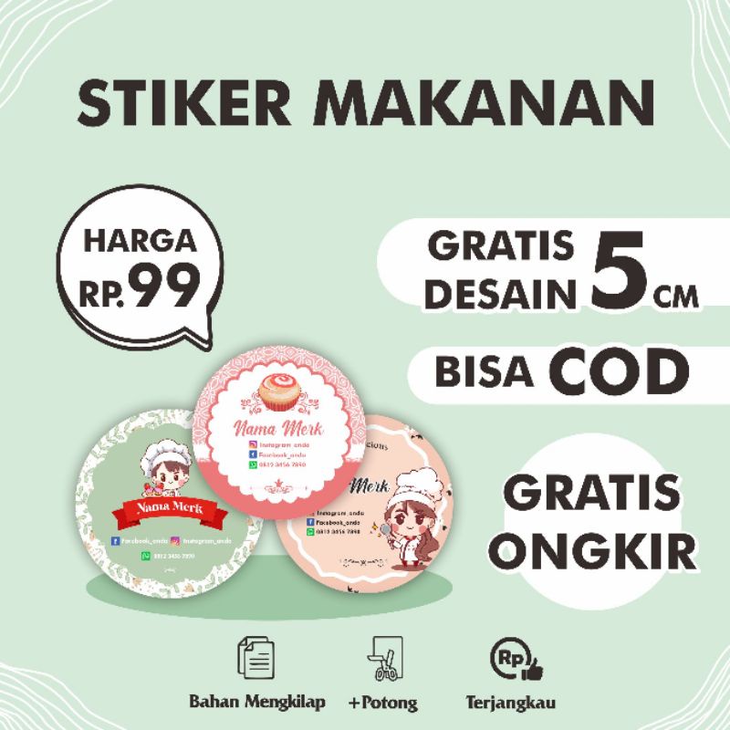 Jual New stiker makanan/catering/kue/dessert kotak nasi ukuran 5cm ...