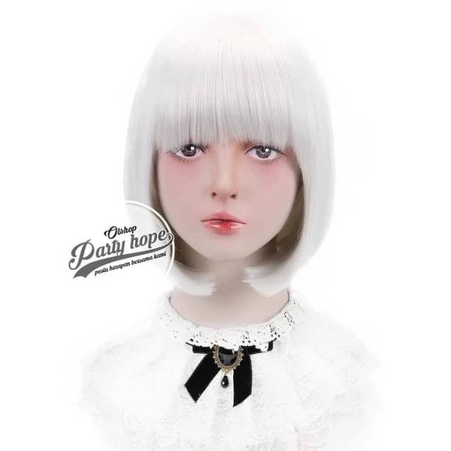Jual Wig bob putih / wig lurus pendek / wig poni pendek/ rambut palsu ...