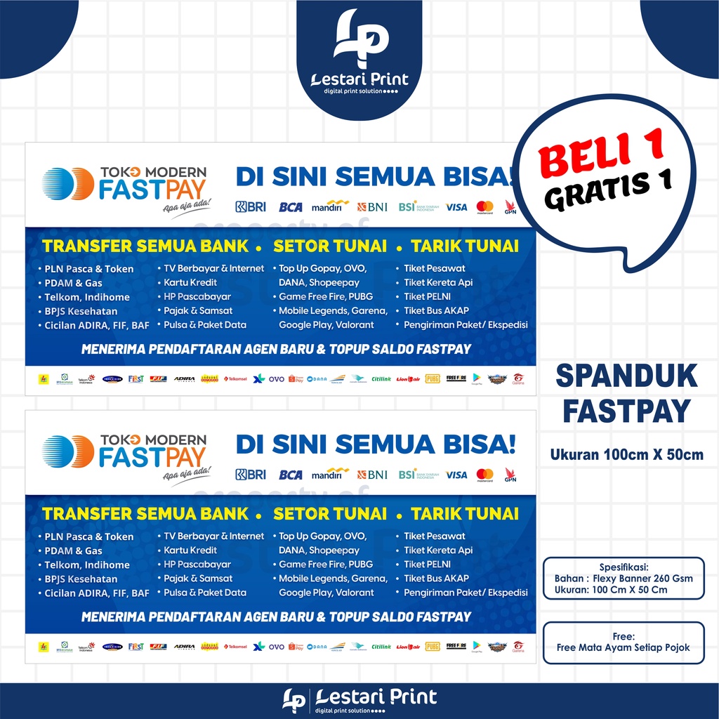 Jual BANNER TOKO MODERN FASTPAY / BELI 1 GRATIS 1 / UK. 100CM X 50CM ...