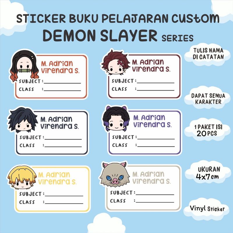 Jual PO 3 hari (Bentuk Kotak) Stiker Sticker Nama Anak Demon Slayer ...
