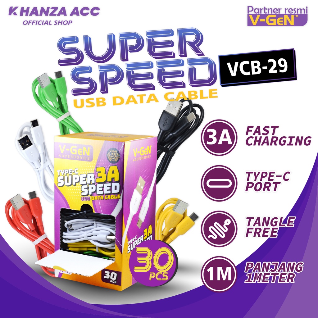 Jual KHANZAACC VGEN VCB-29 Kabel Data Type C Fast Charging 3A 1 Box Isi ...