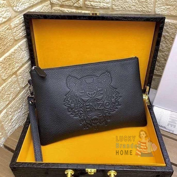Jual Tas KENZO Pouch Tiger Embossed Full Leather Black Clutch 100% ...