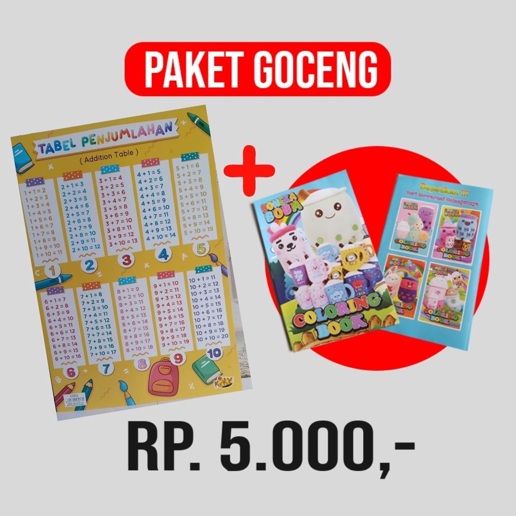 Jual Paket Goceng Poster Mengenal Table Penjumlahan Dan Buku Mewarnai ...
