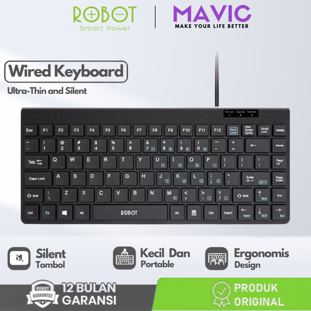 Jual ROBOT RK10 Keyboard Portable Mini Wired Ultra-Thin Tombol Silent ...