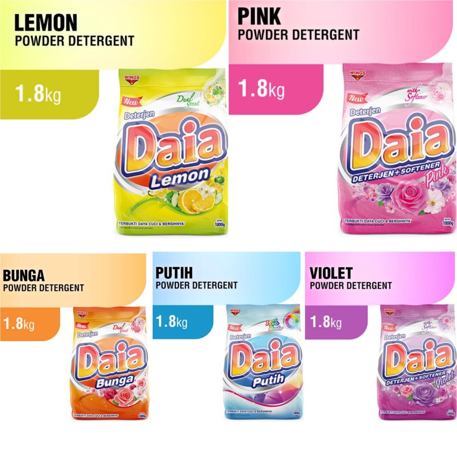 Jual DAIA detergent 1800gram 1.8kg sabun cuci bubuk powder deterjen 1.8 ...