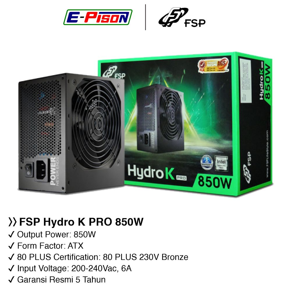 Jual PSU 850 watt 750 Watt 80+ Bronze | FSP HYDRO K PRO 850W 750W 230V EU Power Supply | Shopee ...