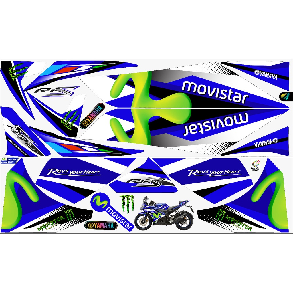 Jual stiker striping lis les body motor r15 v2 variasi hitam biru ...