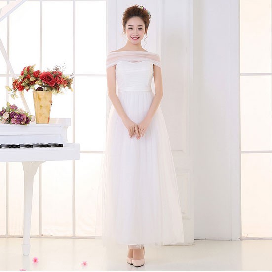 Jual LD.123A Gaun pesta panjang model SABRINA model simple warna PUTIH ...