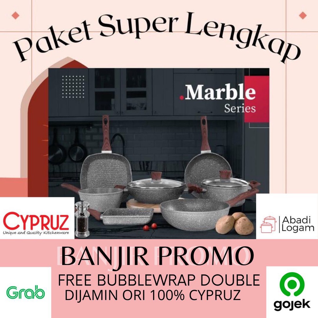 Jual Cypruz Panci Set Paket Super Lengkap 7Pcs Stein Marble Pan Cookware Granit Wajan Anti ...