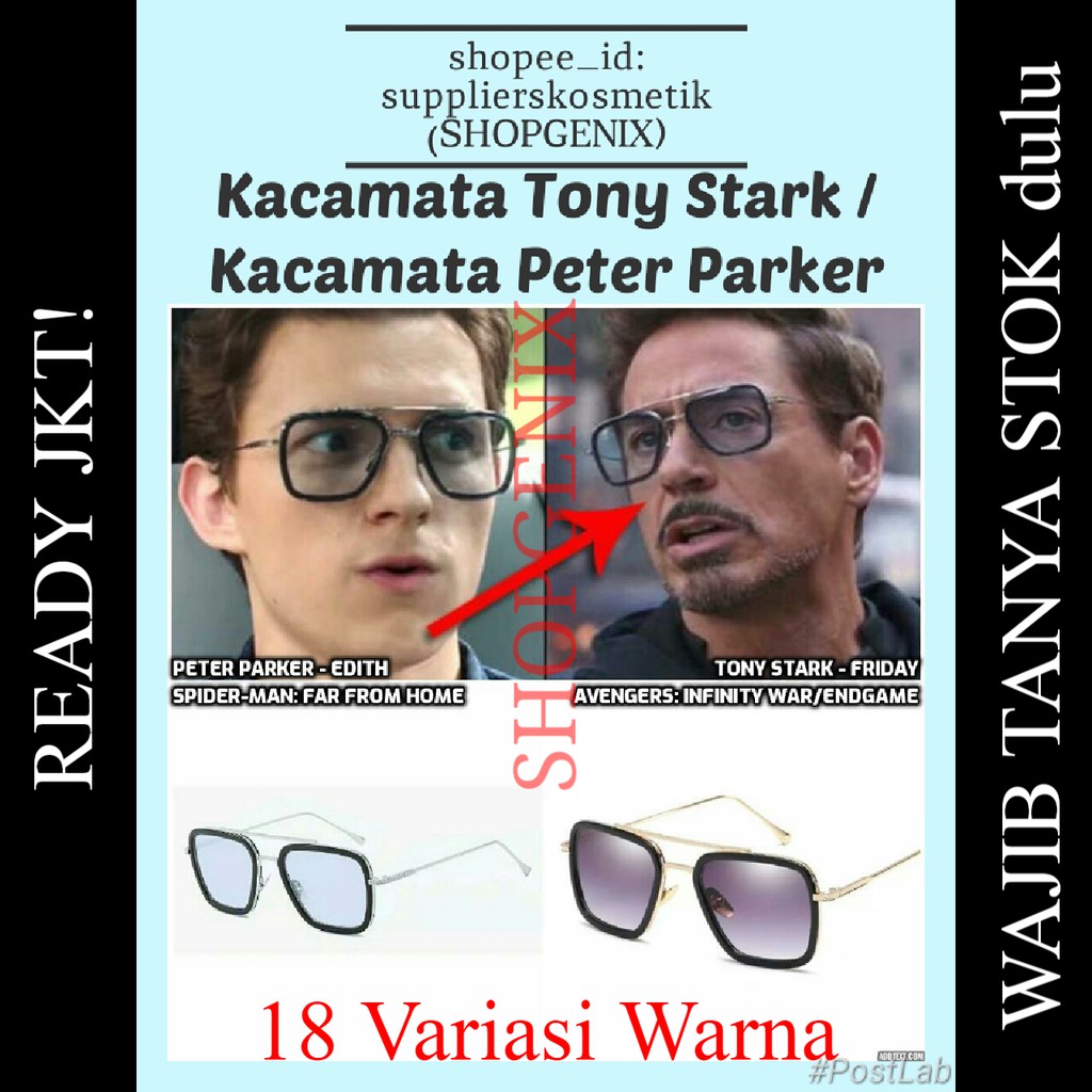 Jual Kacamata Tony Stark/IRON MAN/Peter Parker/Spiderman (EDITH ...