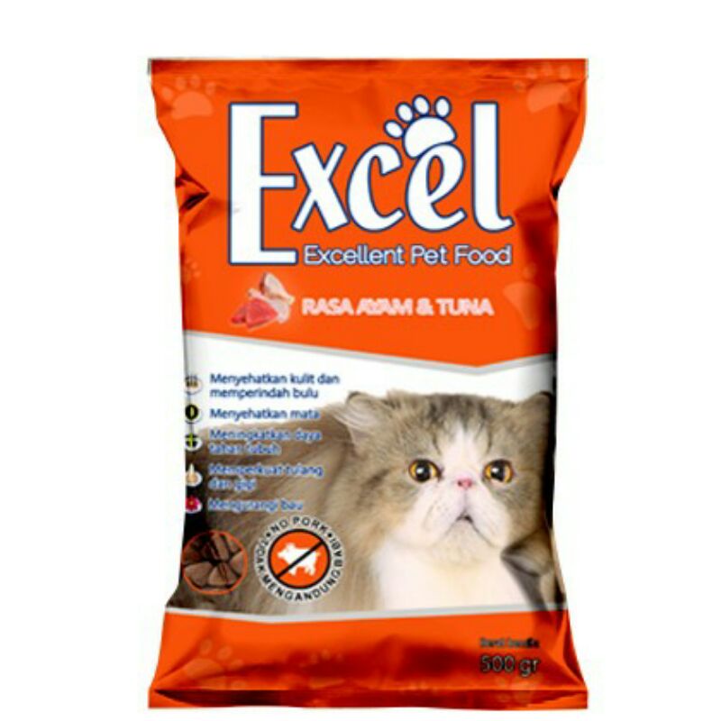 Jual excell food cat adult rasa ayam tuna (bentuk segitiga) 500gram ...