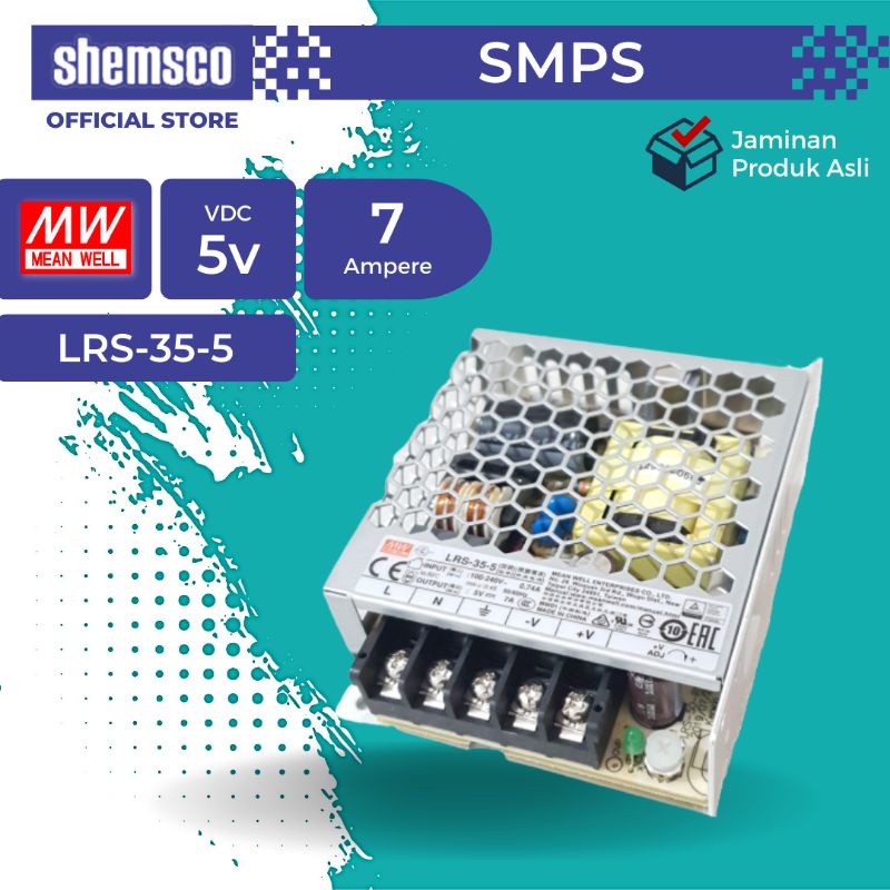 Jual 5v DC 7A SMPS Meanwell LRS-35-5 Switching Power Supply Mean Well ...