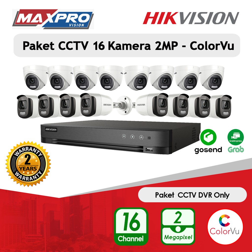 Jual PAKET CCTV 16 CAMERA 2MP COLORVU HIKVISION - CCTV DVR ONLY | Shopee Indonesia