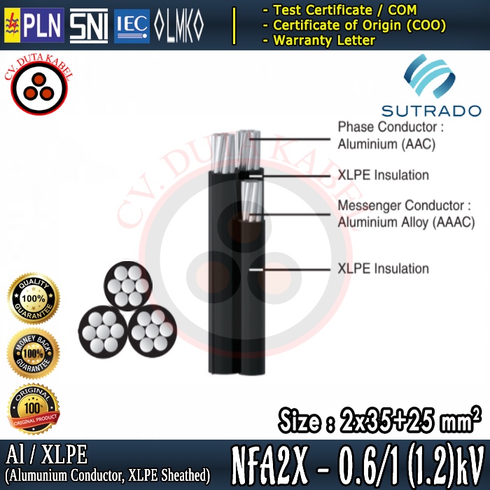 Jual Kabel NFA2X-T 2x35 mm2 + 25 mm2 SUTRADO /Twisted Cable/Kabel Udara ...