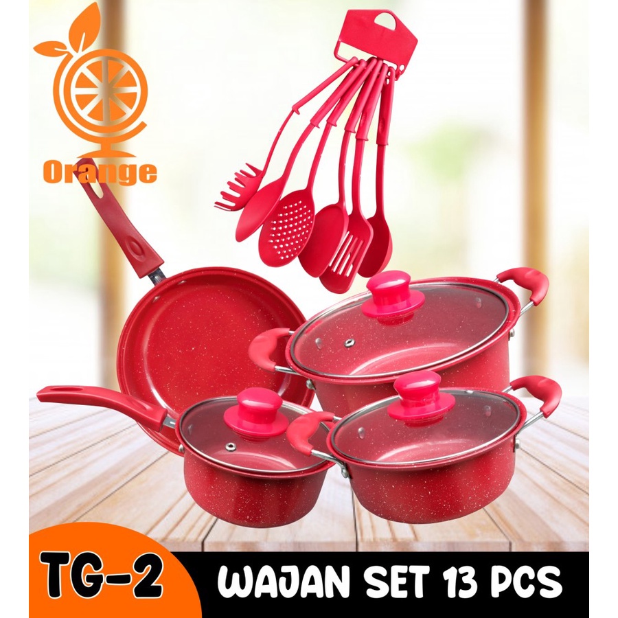 Jual Panci Set Teflon Marble 13 pcs Cookware Set Tutup Kaca merk orange ...