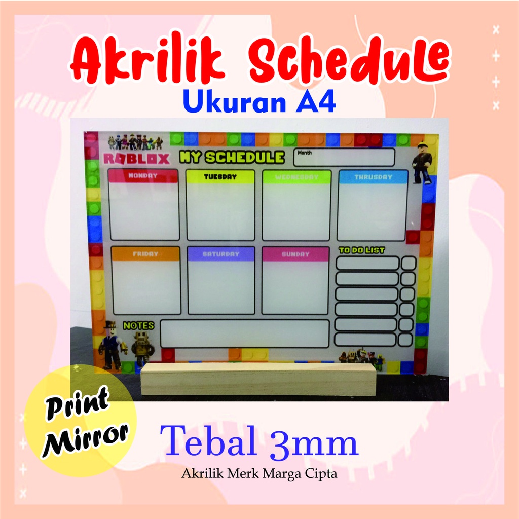 Jual Cetak Print Akrilik Jadwal Sekolah Acrylic Schedule Ukuran A4 ...