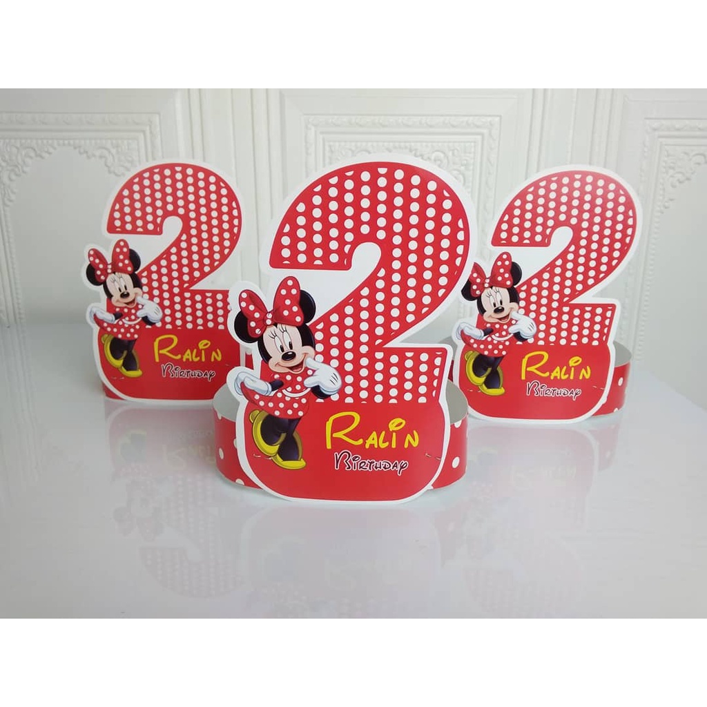 Jual topi melingkar angka minnie mouse / topi ultah melingkar minnie ...