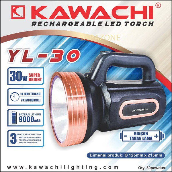 Jual Senter (Rechargeable Led Torch) 30WATT SUPER BRIGHT YL-30 KAWACHI ...