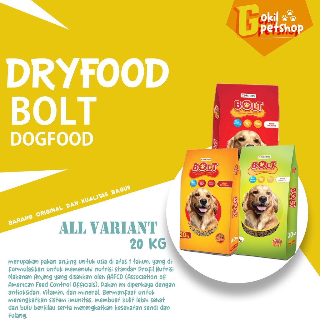 Jual BOLT DOG Varian Rasa Beef Atau Lamb 20 kg Makanan Anjing Kering ...