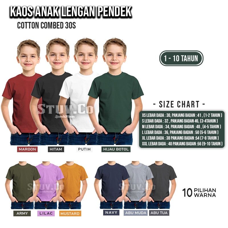 Jual KIDS BAJU Kaos Polos Anak Cotton Combed 30s Untuk Anak Usia 1-10 Tahun | Shopee Indonesia