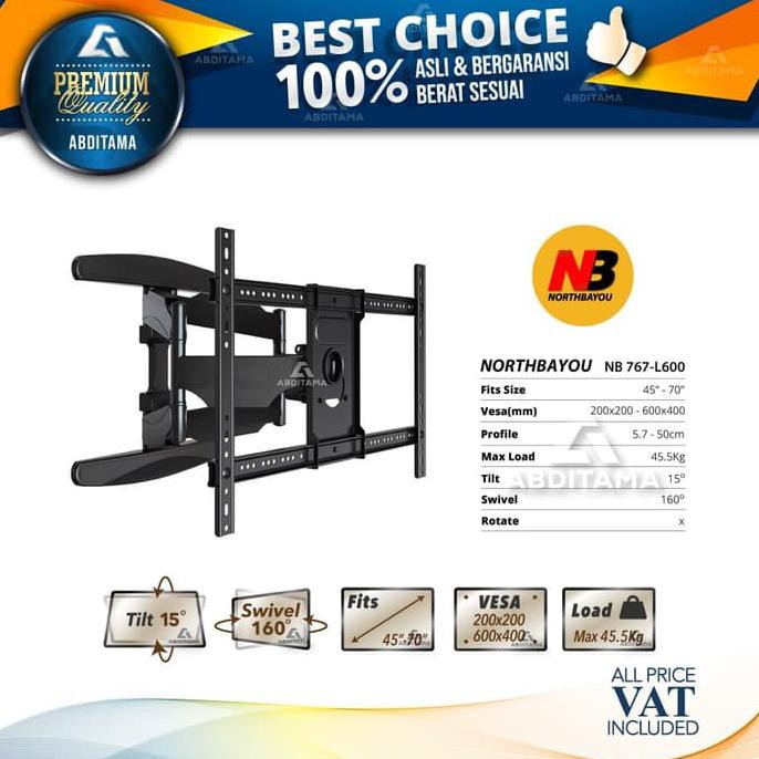 Jual Ready&Siapkirim Bracket Tv Monitor North Bayou Nb 767-L600 Nb767-L600 P6 45"-70" Ti-Sw ...