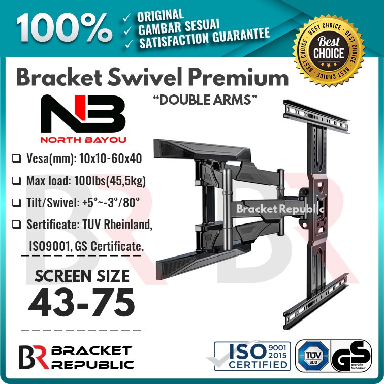 Jual North Bayou NB P6 Bracket TV Swivel 43 49 50 55 60 65 70 75 Inch Import Premium | Shopee ...