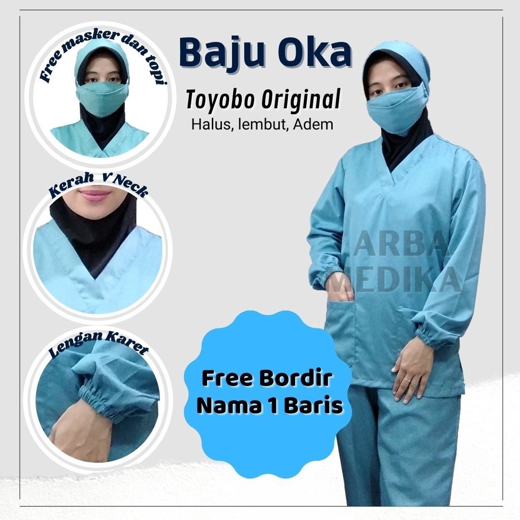 Jual Baju Jaga OKA OK Perawat Dokter Bidan Lengan Panjang Karet FREE ...