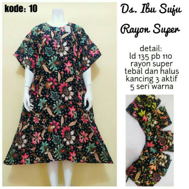 Jual Daster Ibu 5L Rayon Super Kancing Depan Daster Wanita Jumbo Batik ...
