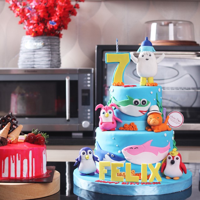 Jual Kue Ulang Tahun / Birthday Cake Baby Shark 2 Susun / MOHON BACA ...