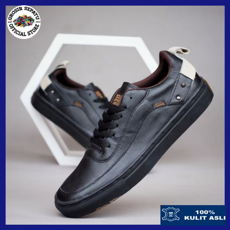 Jual 100% KULIT ASLI SNEAKERS PRIA KASUAL SPORTY CEVANY CYRE BLACK ORIGINAL CASUAL POLOS ORI ...