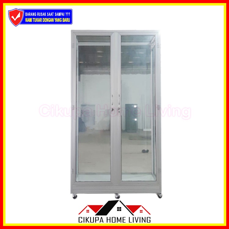 Jual LEMARI BAJU GANTUNG ALUMINIUM KACA BENING + RODA FRAME SILVER ...