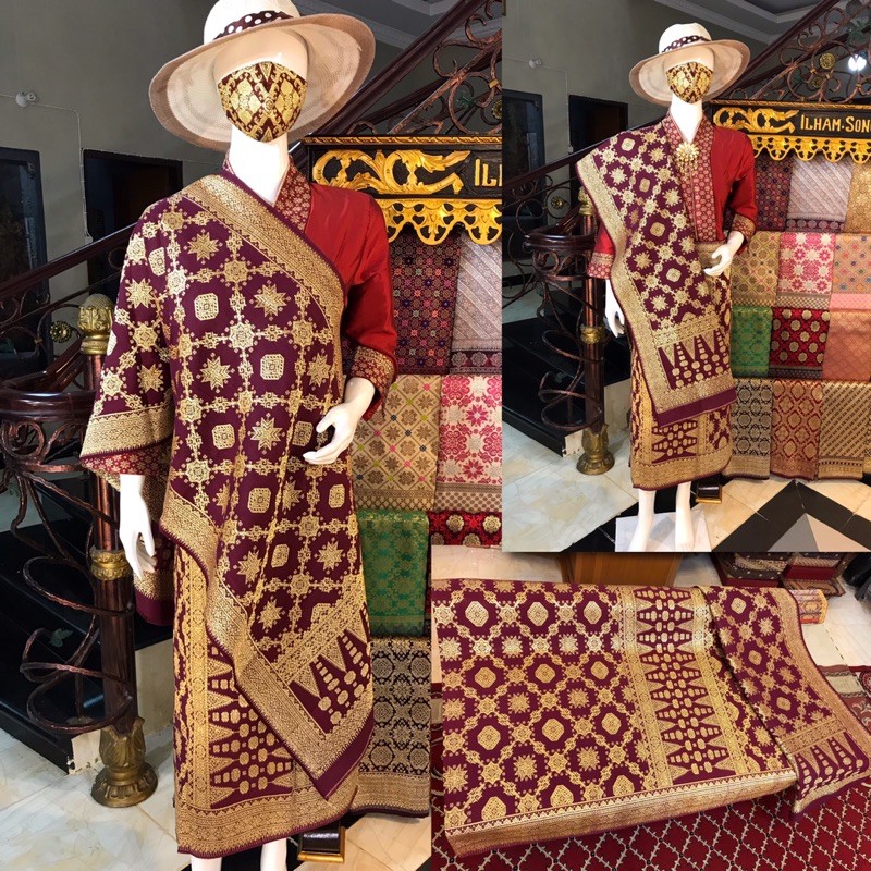 Jual Songket Lepus Berlian Merah Maroon Grade A /Songket tenun palembang asli tenun tangan ilham ...