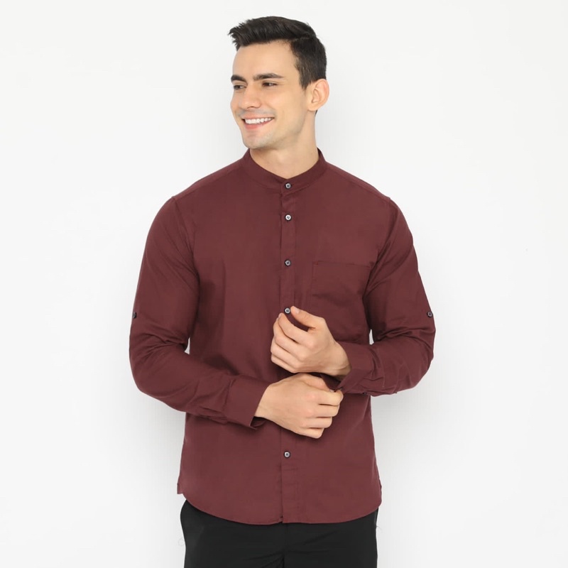 Jual Code Male - Zayn Kemeja Pria Kerah Koko Maroon Dark Lengan Panjang ...