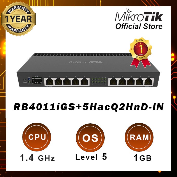Jual MikroTik RouterBoard RB4011iGS+5HacQ2HnD-IN 1 unit | Shopee Indonesia