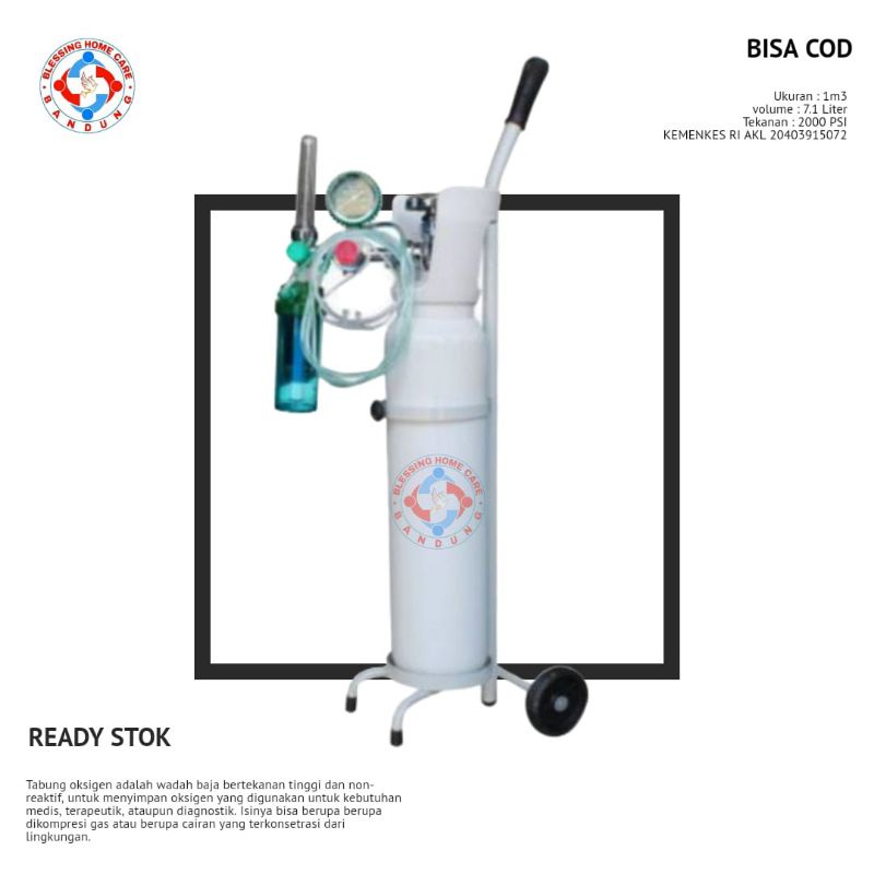 Jual Tabung baru komplit 1m3 isi Oksigen + Regulator + selang pernafasan +Trolly (oksigen medis ...