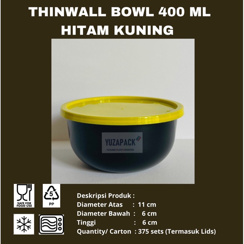 Jual Thinwall Bowl 400 ml Hitam Kuning Food Container / Take Away ...